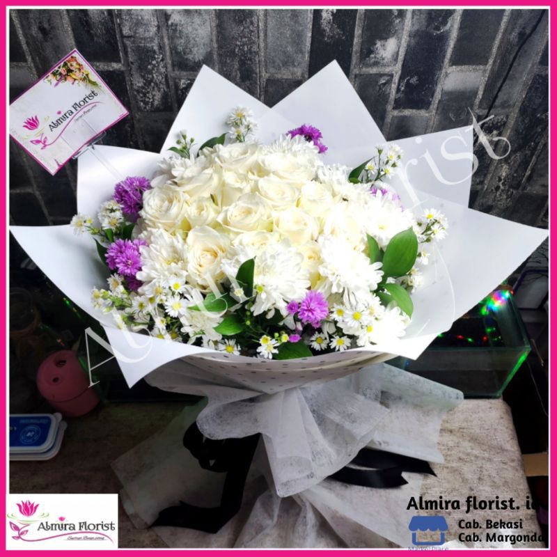 Jual [FRESH] Bouquet bunga mawar 15 tangkai bulat | Bouquet bunga asli ...