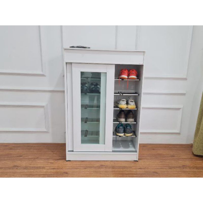 Jual Rak Sepatu Kayu Sliding Kaca Modern Minimalis | Shopee Indonesia