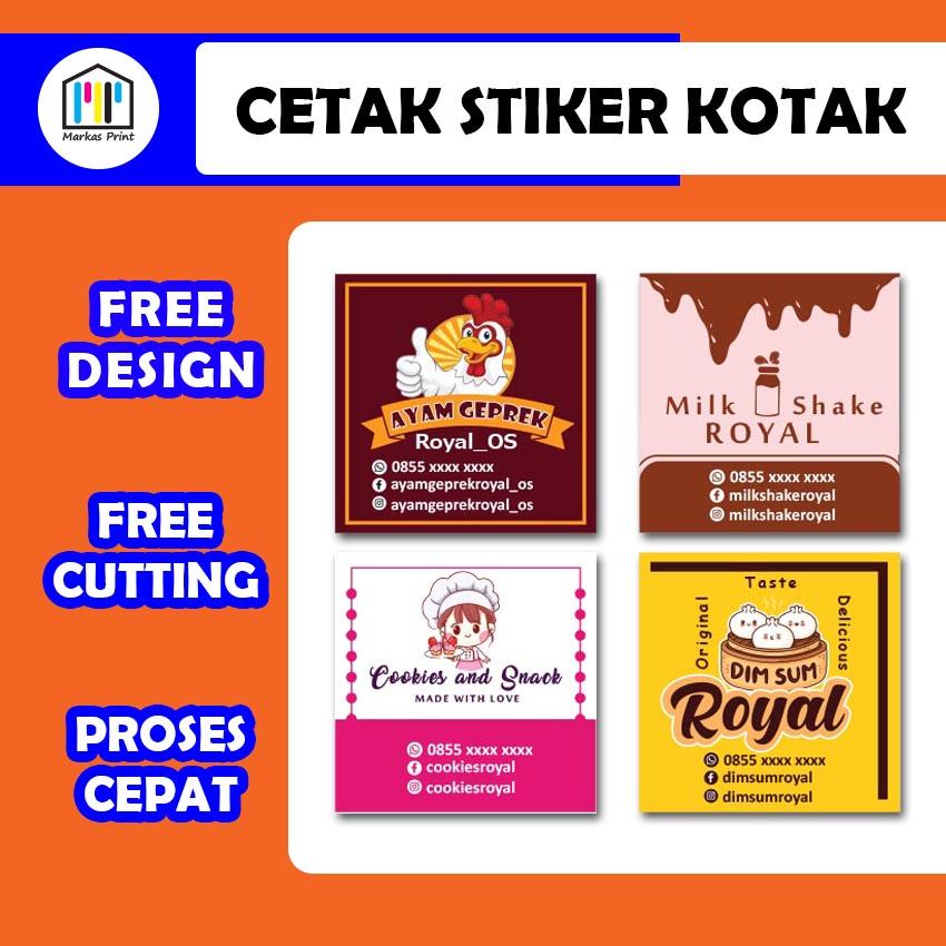Jual Stiker KOTAK 4 x 4 cm/Cetak Stiker Makanan/Stiker Logo/Stiker ...