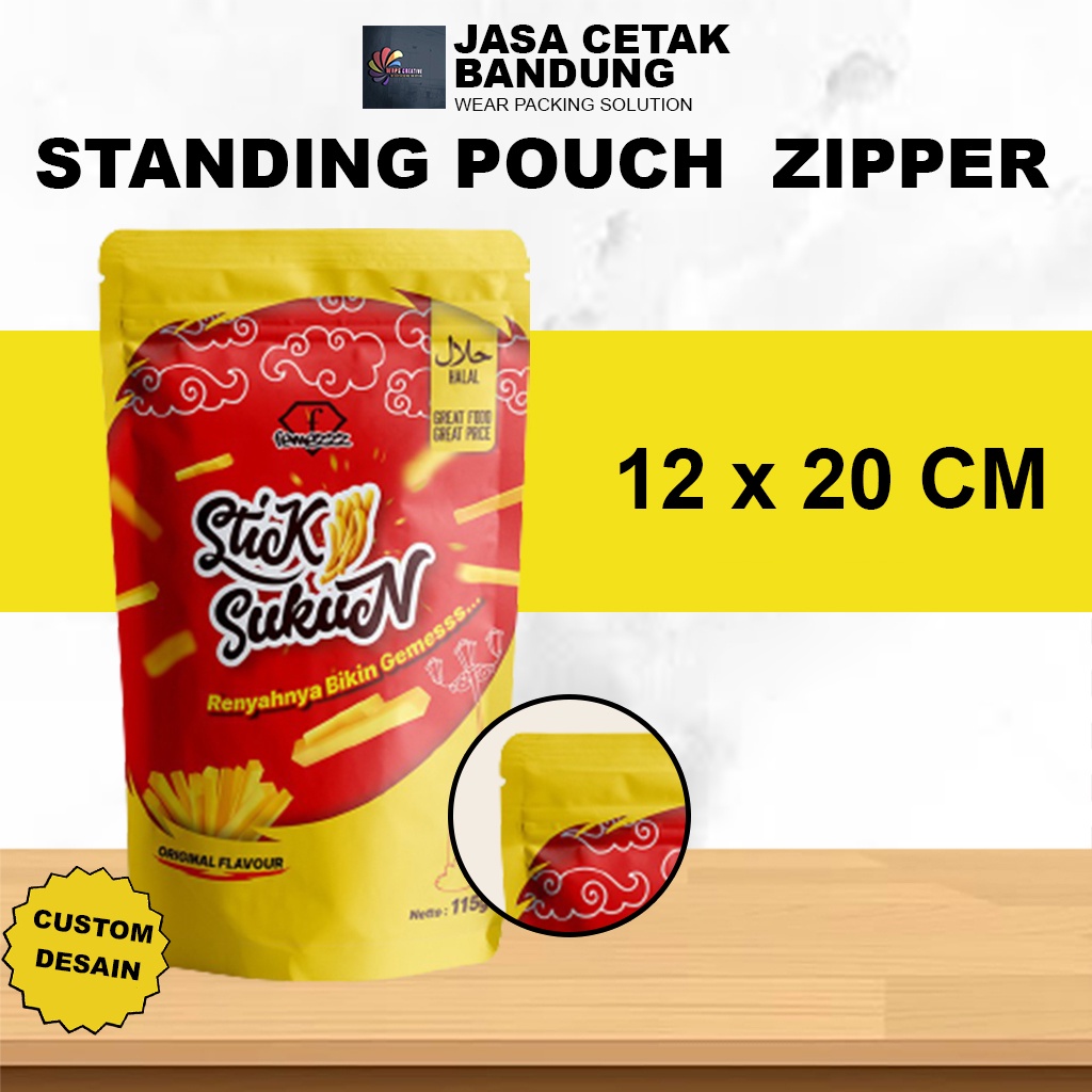 Jual KEMASAN CUSTOM STANDING POUCH + ZIPPER UKURAN 12X20 | Shopee Indonesia