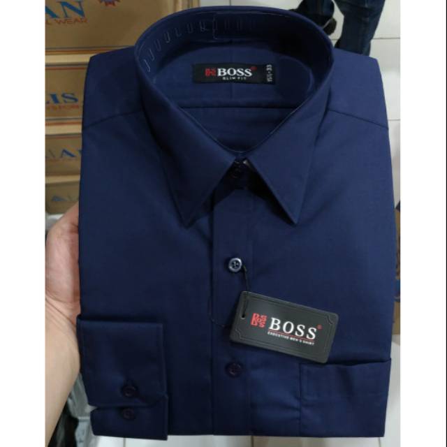 Jual Kemeja Pria Boss Panjang BB Slimfit Biru Dongker Blue Black NAVY ...