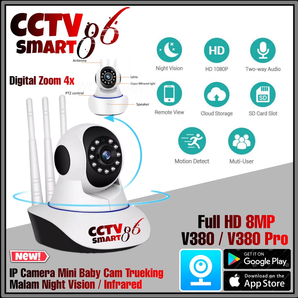 Jual CCTV IP Cam Wifi 3 Antena V380 1080p HD IP Camera Wireless 360 ...