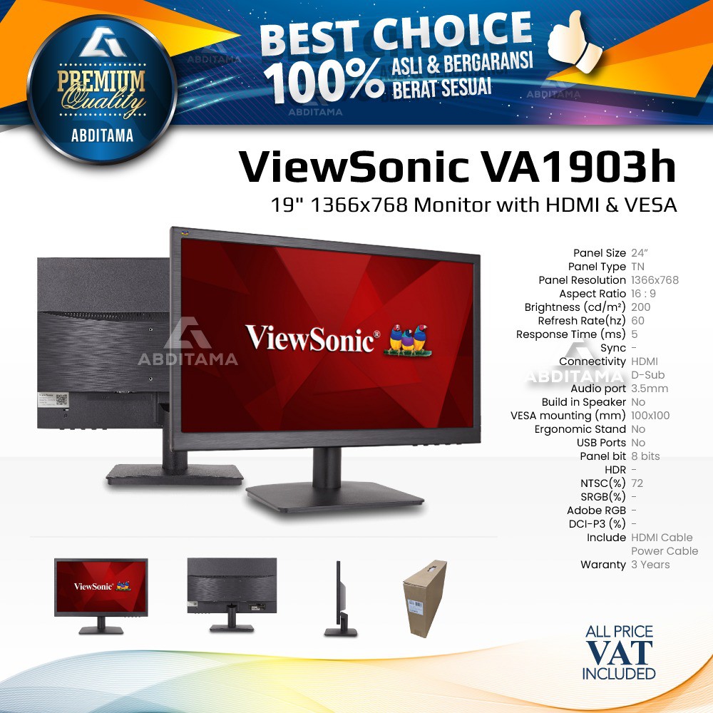Jual Monitor LED ViewSonic VA1903 VA1903H 19"1366x768 VGA HDMI VESA ...