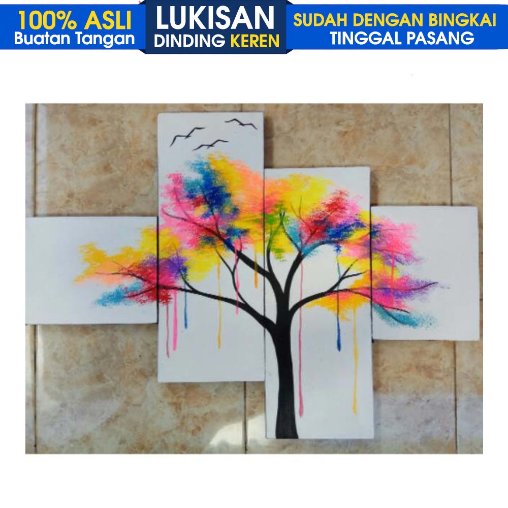 Jual Lukisan panel Minimalis pohon pelangi unik Justpaint Lukisan ...