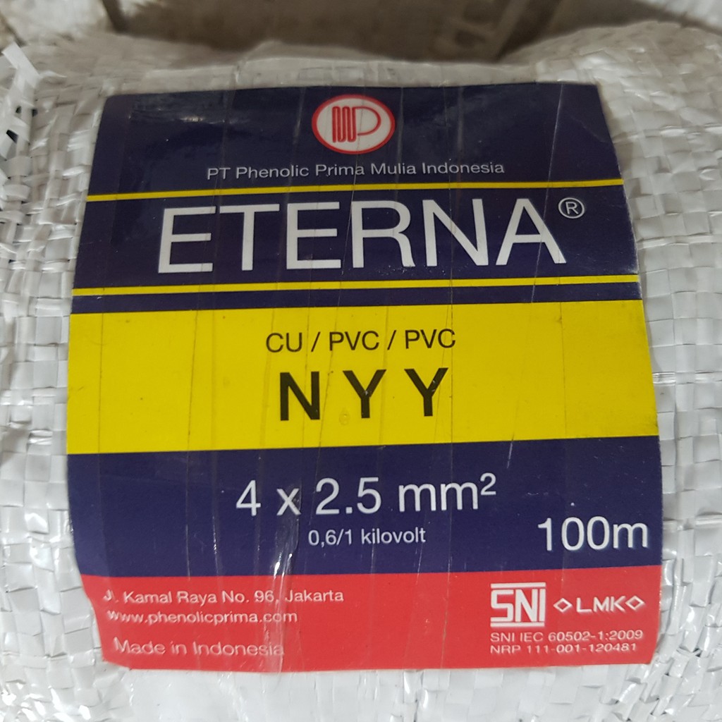 Jual ETERNA NYY 4X2.5 ( 100 METER ) / KABEL LISTRIK HITAM KAWAT TEMBAGA 4 X 2.5 MM / 4X2,5 / 4 X ...