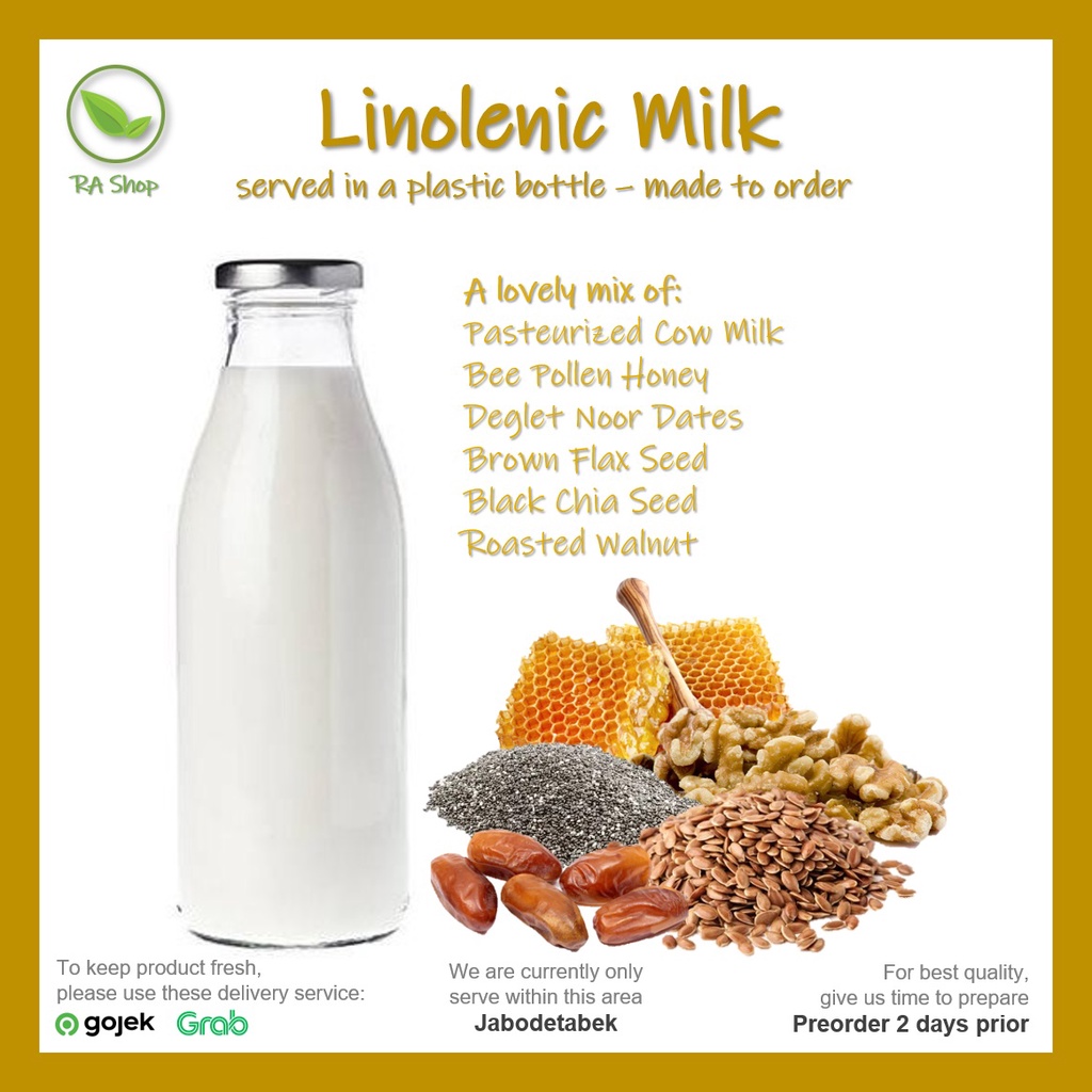 Jual Linolenic Milk - Flaxseed, Chia Seed, Walnut, Honey, Dates, Milk ...