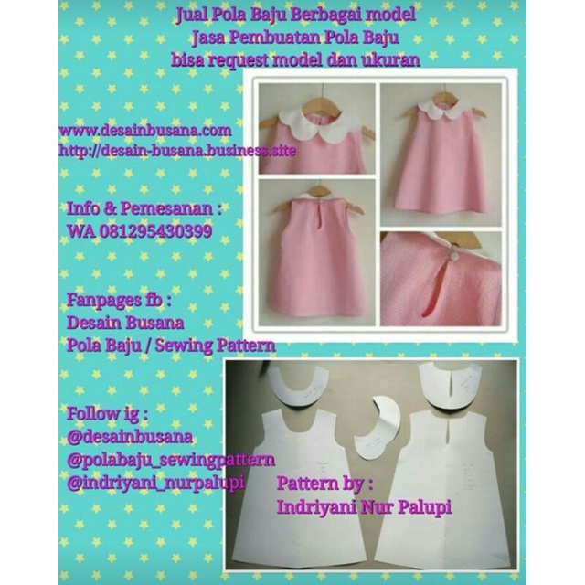 Jual Pola Baju Dress Anak 002 model aline kerah scallop - Pola Instan Baju dress anak sewing ...