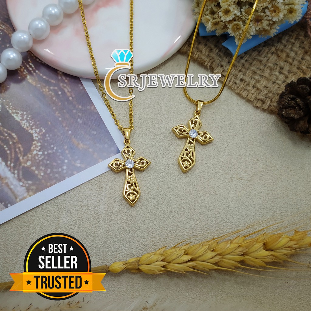Jual Kalung Salib Emas Titanium Batik / Aksesoris Rohani Kristen / Kado ...