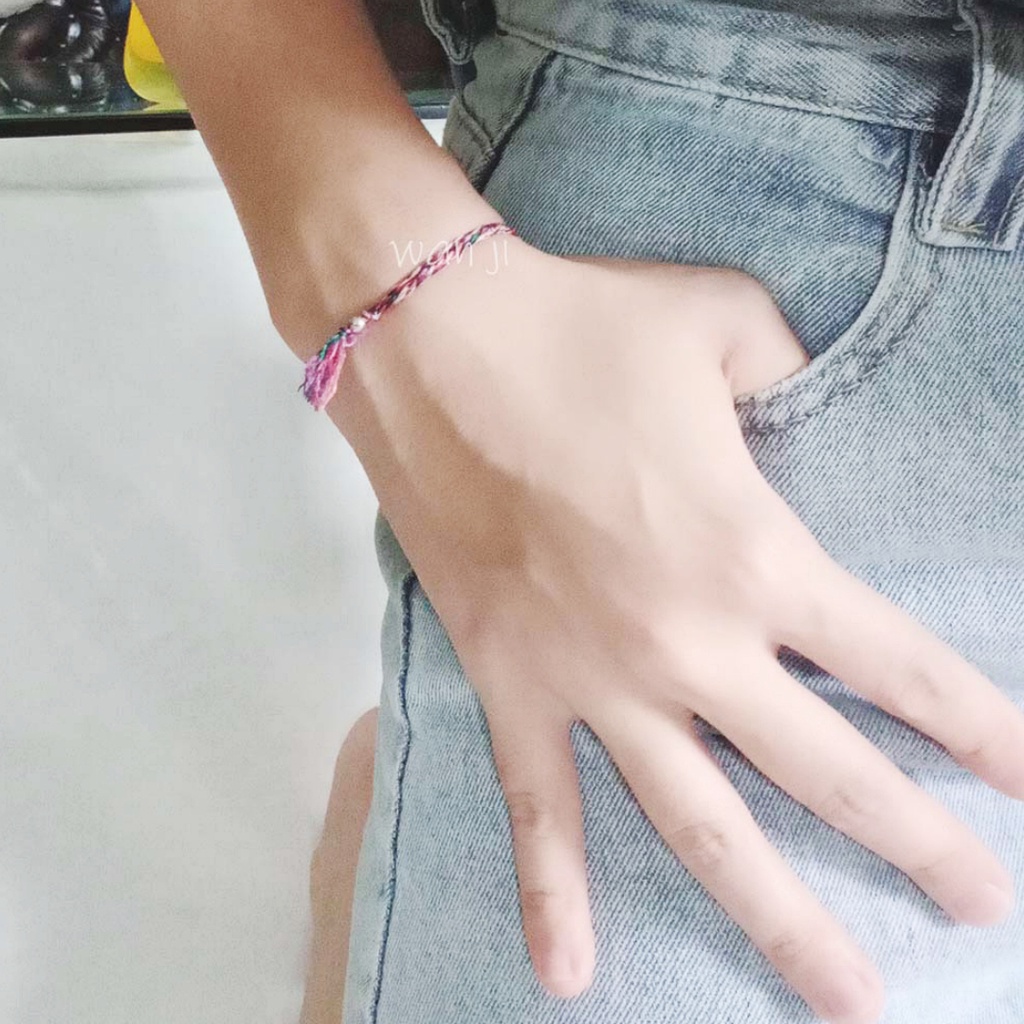 Jual Gelang Tangan Tiny Super Simple Cute Mote Silver Bulat Tali Rumbai ...