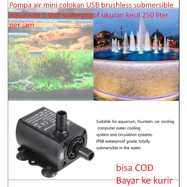 Jual Pompa air mini colokan USB brushless submersible aquarium 5 Volt ...