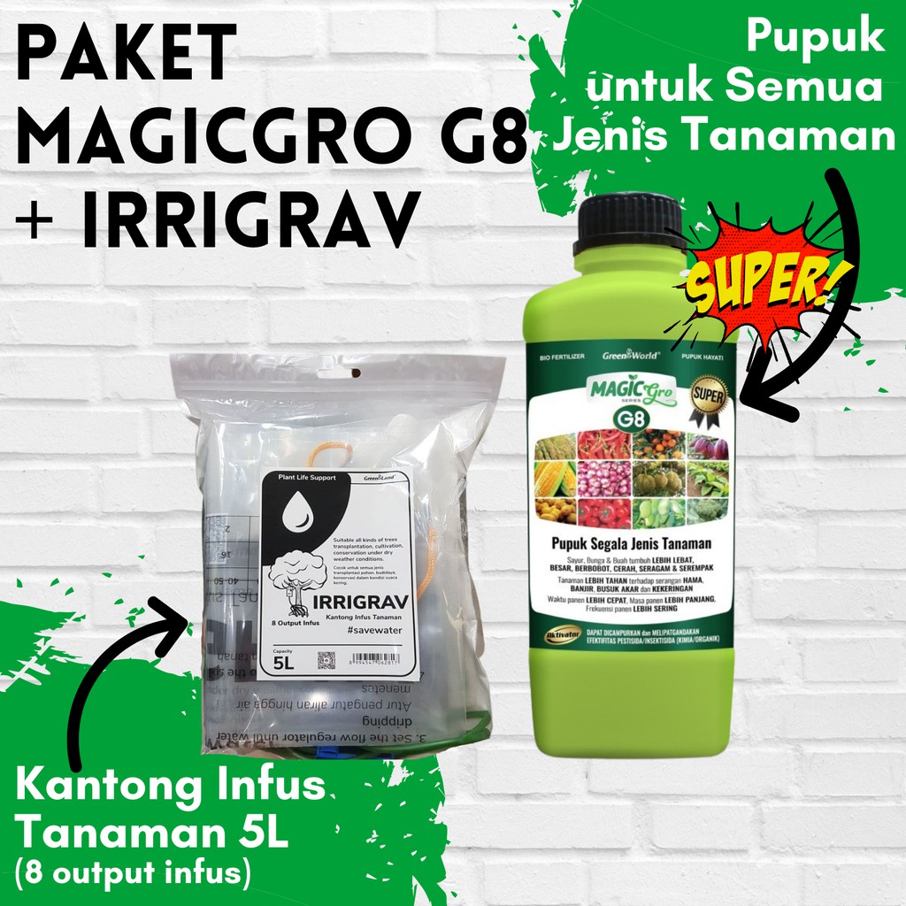 Jual PUPUK ORGANIK CAIR MAGICGRO G8 + KANTONG INFUS IRRIGRAV 5L ALAT PENYIRAM TANAMAN MODERN ...