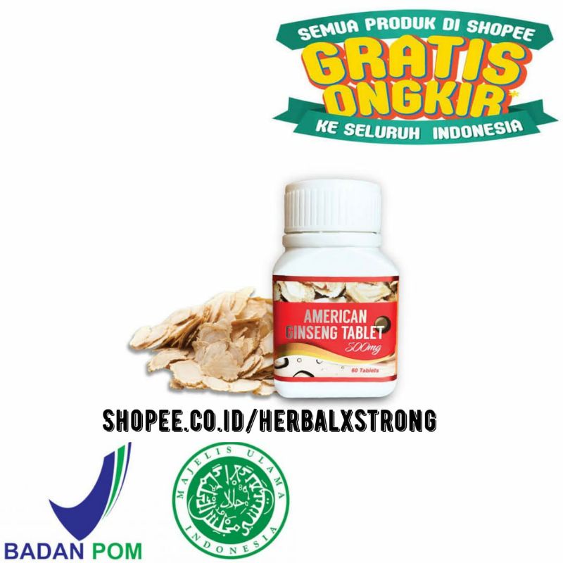 Jual AMERICAN GINSENG TABLET ORIGINAL OBAT HERBAL 500mg ISI 60 TABLET ...