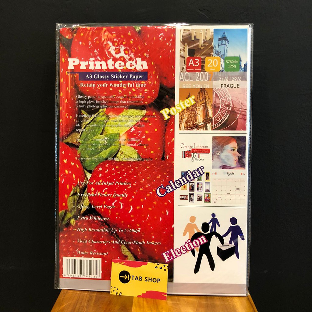 Jual TAB SHOP - KERTAS STIKER MENGKILAP A3 125 GSM - PRINTECH GLOSSY STICKER PAPER A3 125 GSM 20 ...