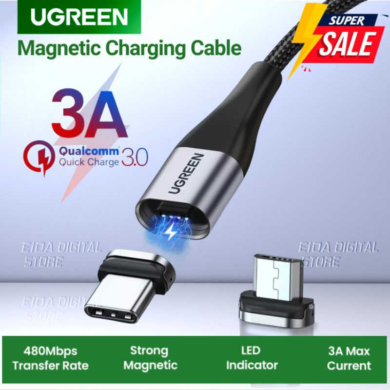 Jual Ugreen Magnetic Cable 3A LED Light Micro USB/ Type-C Fast Charging ...