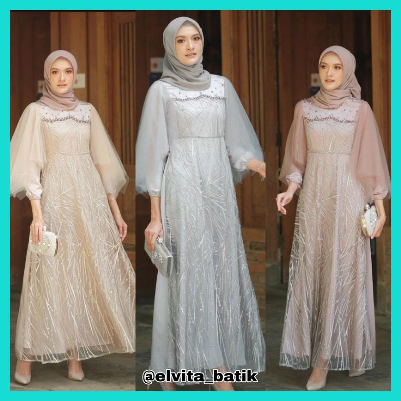 Jual TERMURAH!!! LUNA DRESS BROKAT KOMBINASI / FASHIO N MUSLIM WANITA / GAMIS NADINE / BISA COD ...