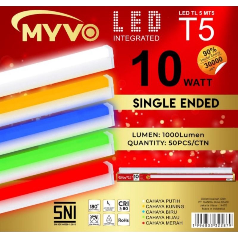 Jual LAMPU TL/T5 /NEON T5 LED 10WATT (60CM)TUBE MYVO WARNA WARNI ...