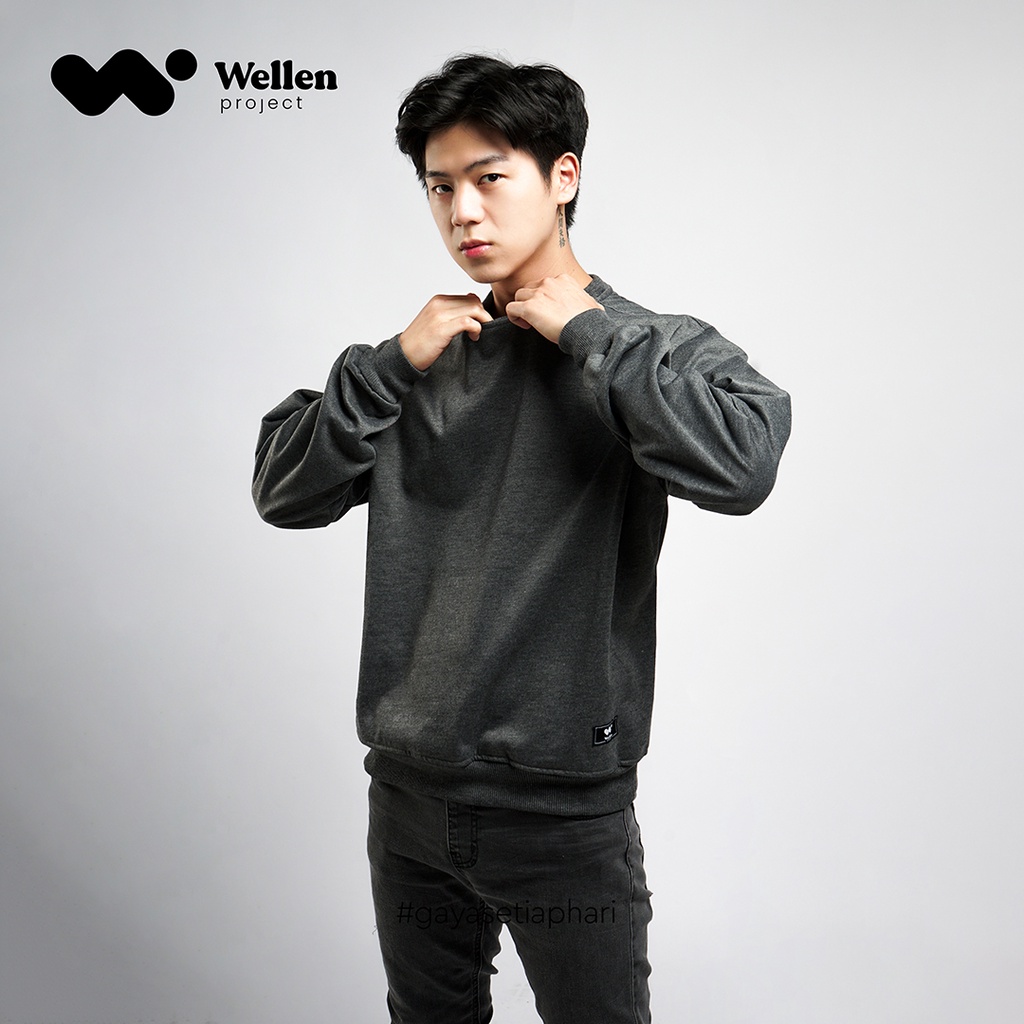 Jual WELLEN PROJECT Crewneck Sweater Charcoal Grey / Basic Jaket Polos ...