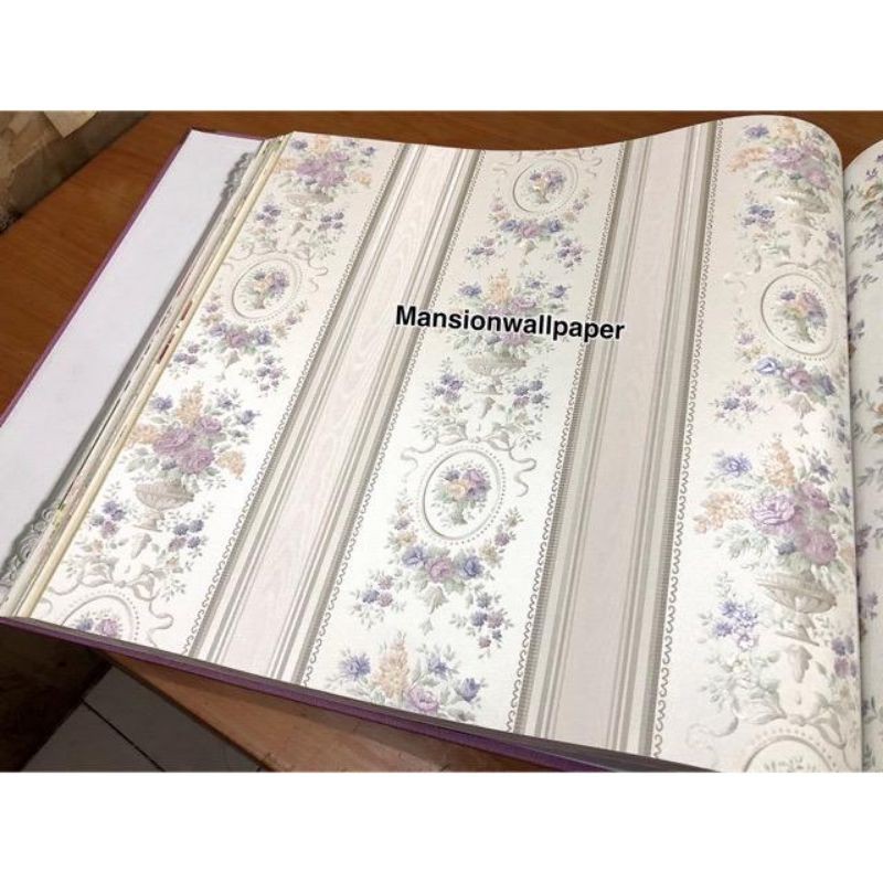 Jual Wallpaper Dinding Bunga Salur Mediterania Ungu Abu Elegan | Shopee ...
