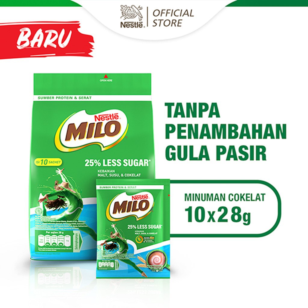 Jual NESTLE MILO Less Sugar Susu Cokelat Rendah Gula isi Sachet 10 x ...