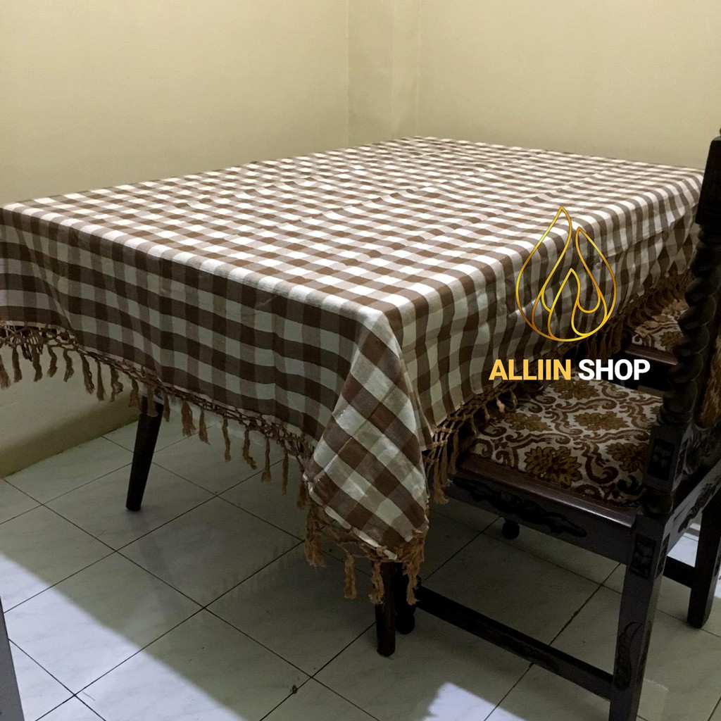 Jual TAPLAK MEJA MAKAN 6 KURSI UKURAN 200cm x 140cm TENUN RAJUT RUMBAI ...