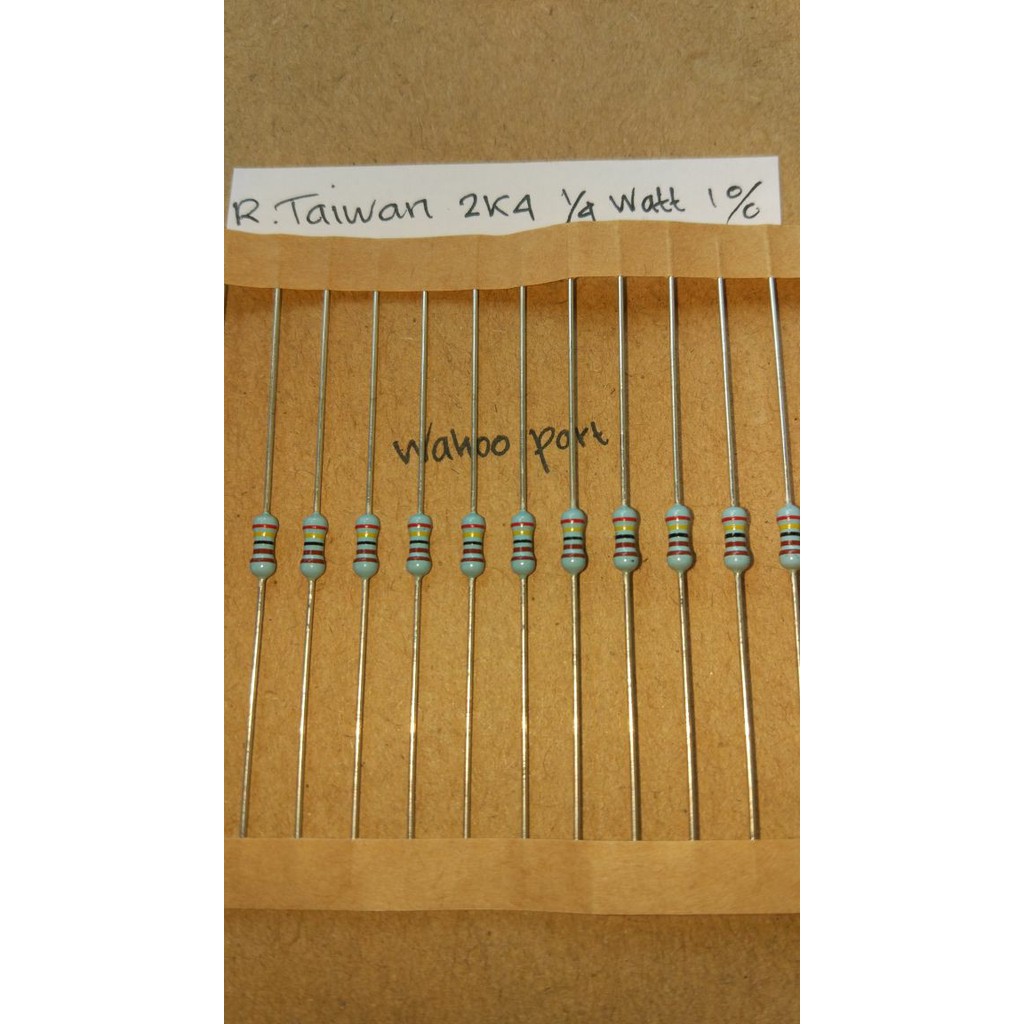 Jual Resistor 2K4 metal film taiwan 1/4 watt 1% harga per 10 pcs ...