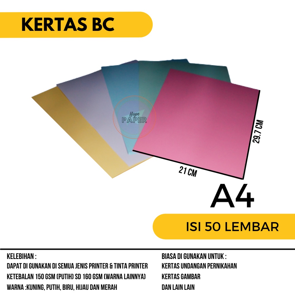 Jual Kertas BC 160 gsm A4 isi 50 lembar / Kertas BC A4 | Shopee Indonesia