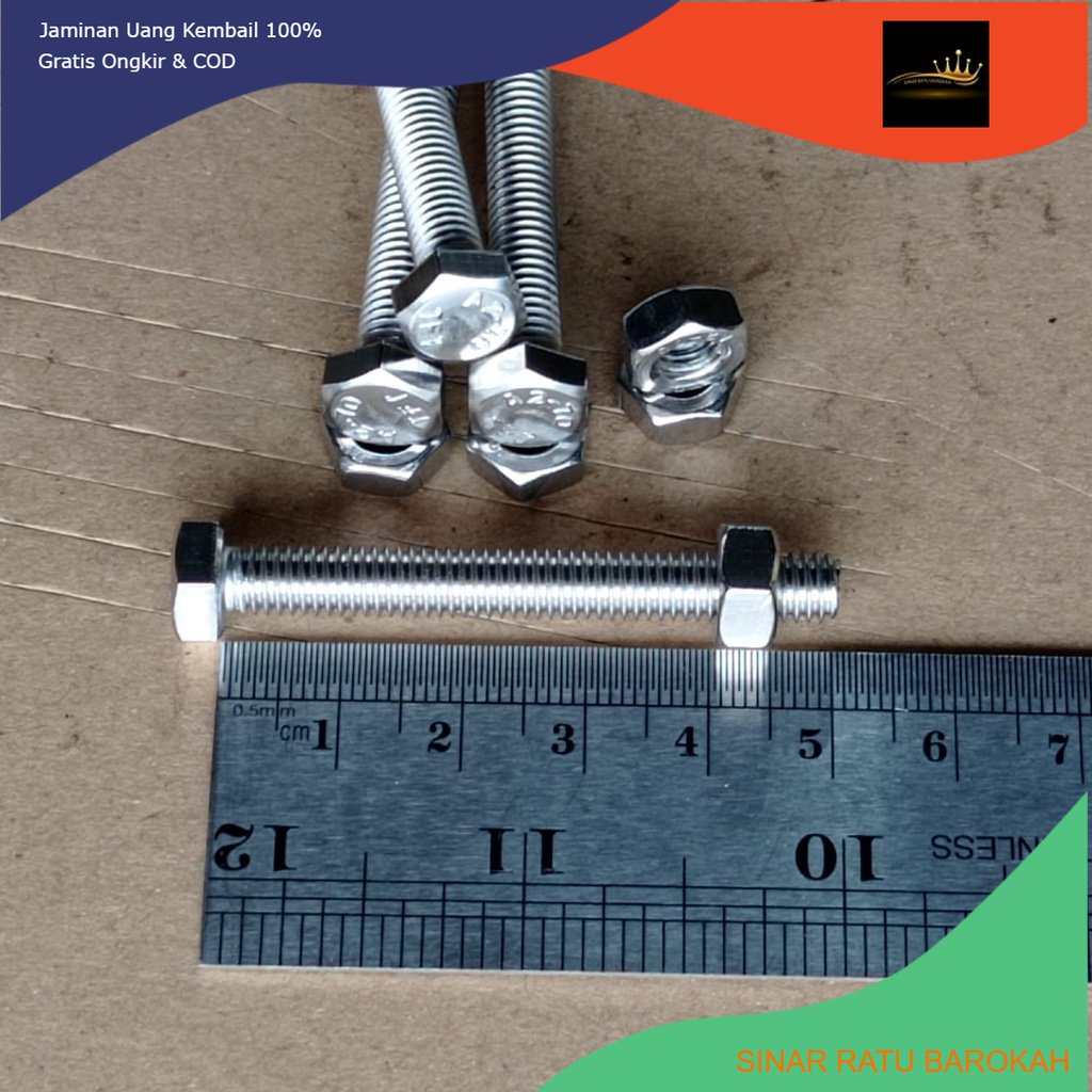 Jual BAUT M6X50 STAINLESS STEEL SS PANJANG 5CM 5 CM 50MM BAUT MUR M6 X 50 SUS 304 ANTI KARAT ...