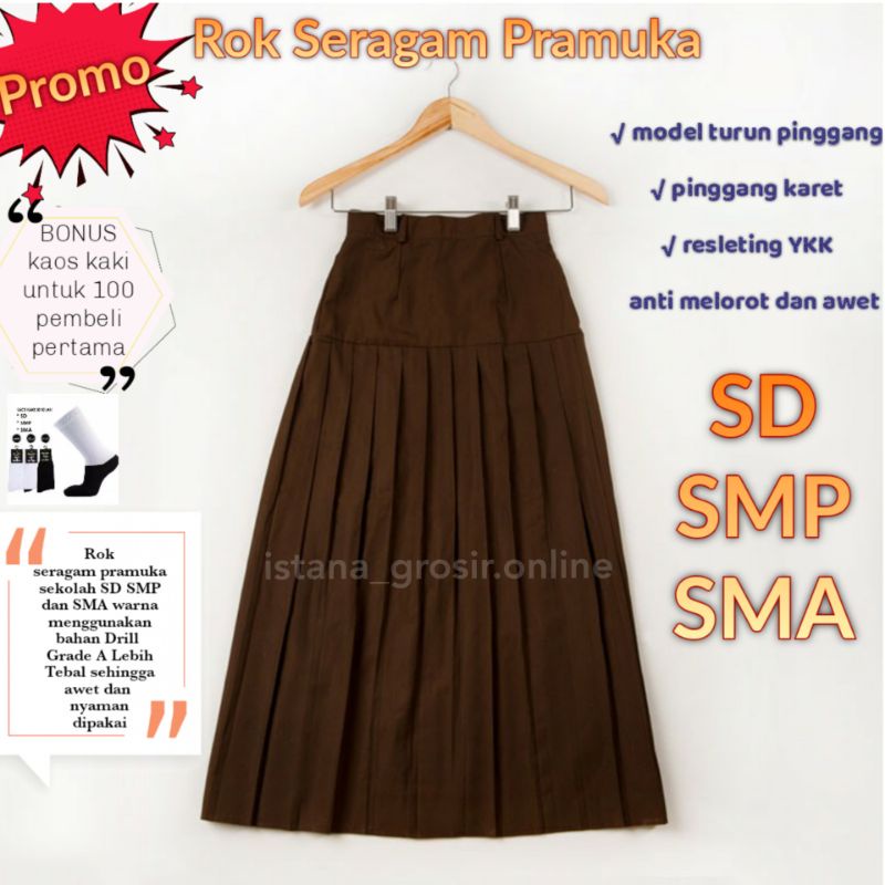 Jual Seragam Sekolah SD SMP SMA Pramuka Rok Plisir Coklat Pramuka Rok Plisket Maxi Pinggang ...