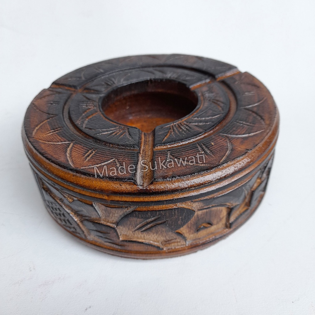 Jual Asbak kayu ukir bulat tapak bali kerajinan handmade | Shopee Indonesia