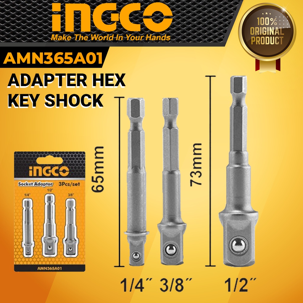 Jual INGCO AMN365A01 Adapter Hex Key Shock SET 3pcs Extension Impact ...