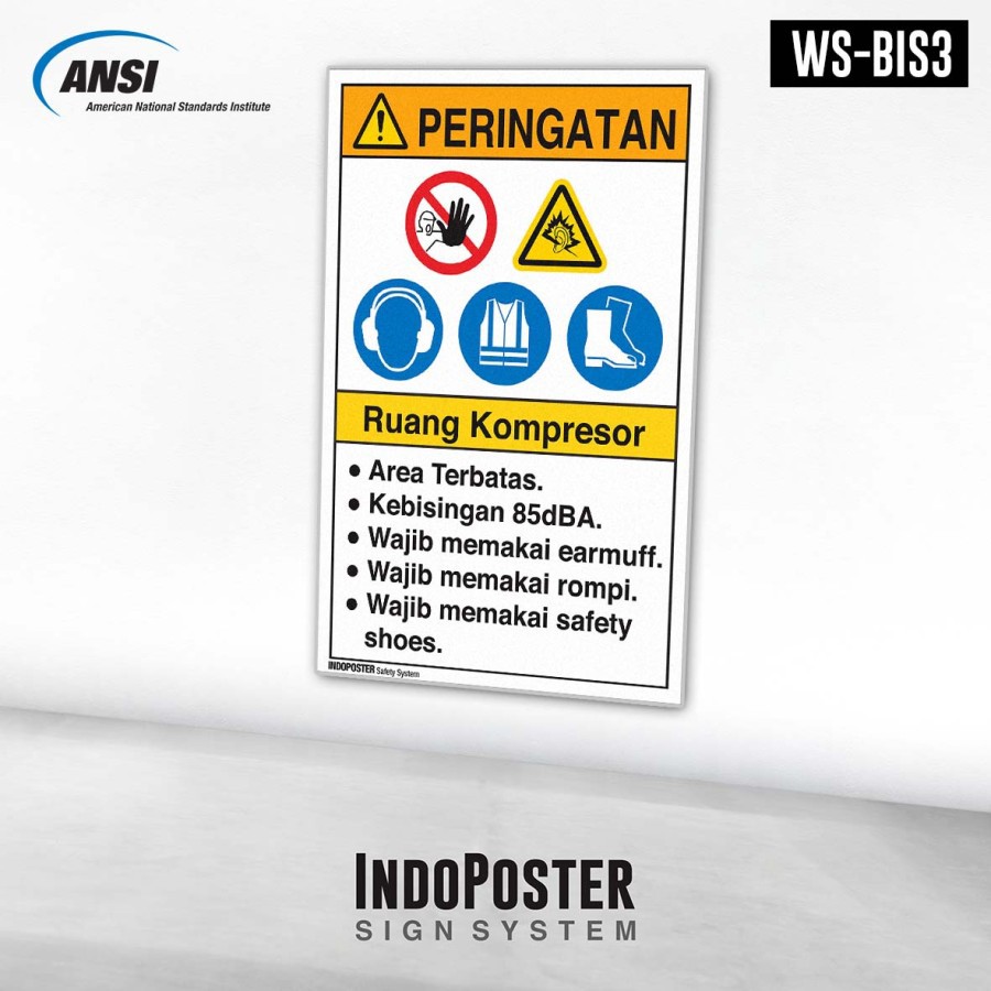Jual Stiker K3 Safety Sign ANSI Bahaya Bising Ruang Kompresor Wajib ...