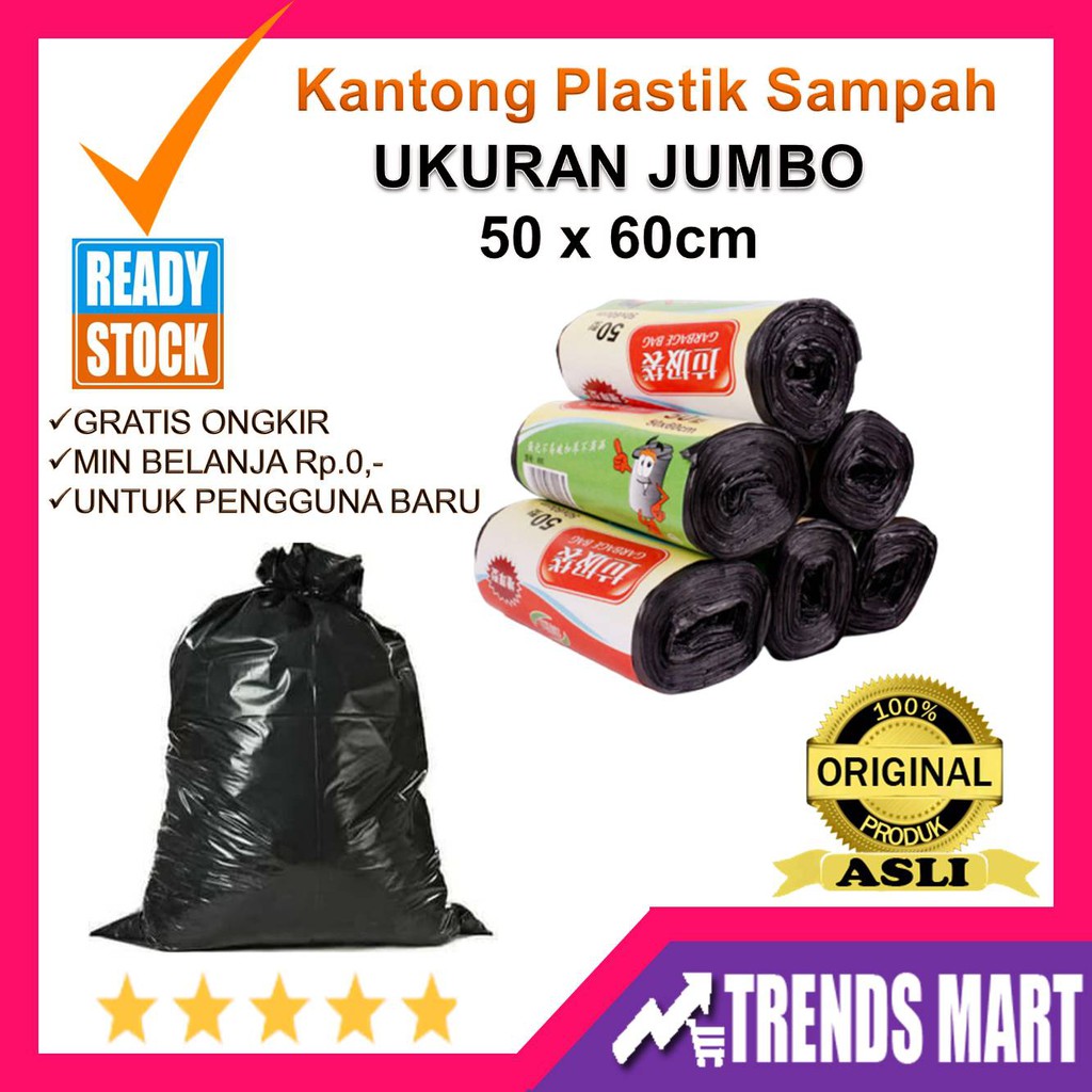 Jual PLASTIK SAMPAH / TRASH BAG / PLASTIK HITAM / KANTONG PLASTIK SAMPAH UKURAN 50 X 60 CM ...