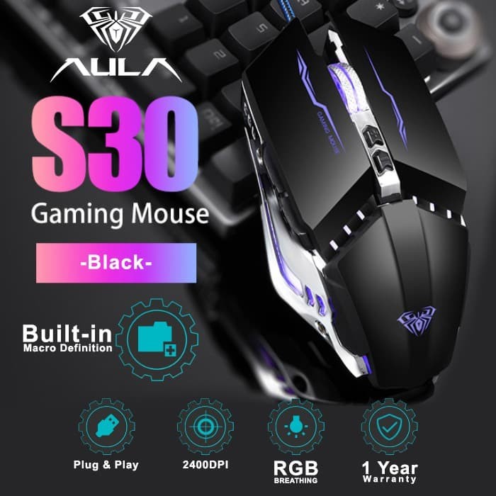 Jual Mouse Gaming AULA S30 – 2400DPI RGB Driver Macro Software | Shopee Indonesia