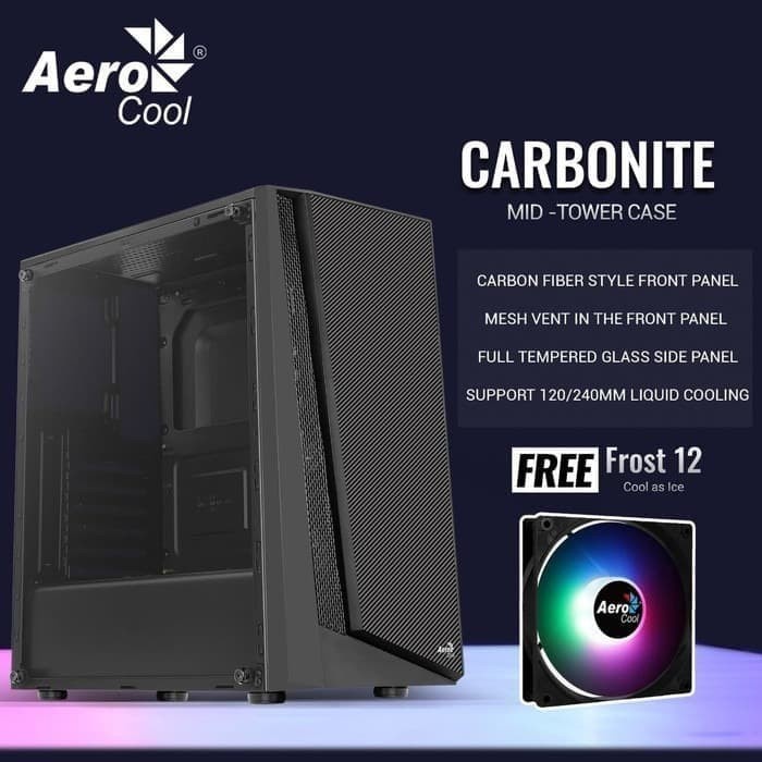 Jual CASE AEROCOOL CARBONITE - ATX - TG - (Free 1X12CM FAN FROST 12 RGB) | Shopee Indonesia