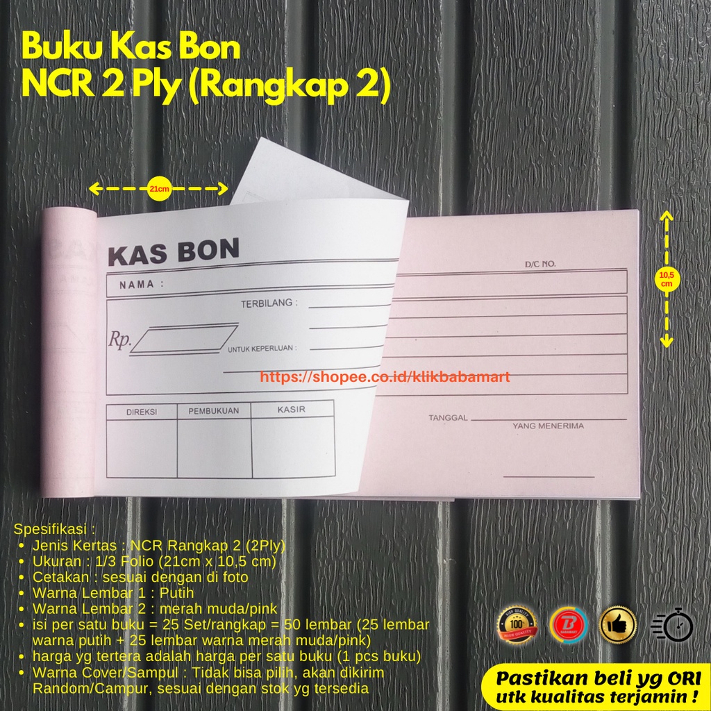 Jual BUKU KASBON KAS BON NCR 2PLY RANGKAP 2 BUKU ADMINISTRASI KAS ...