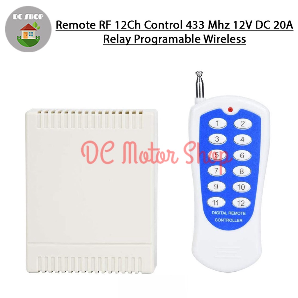 Jual Remote RF 12Ch Control 433 Mhz 12V DC 20A Relay Programable ...