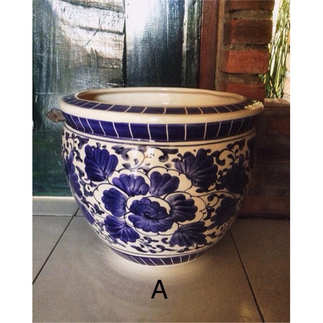 Jual pot keramik biru putih/pot keramik/pot keramik/pot bunga/vas ...