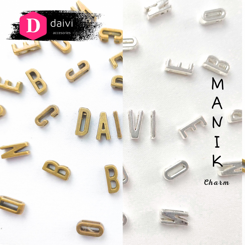 Jual Huruf Inisial Charm Manik Slide Bronze Silver Tambahan Untuk ...