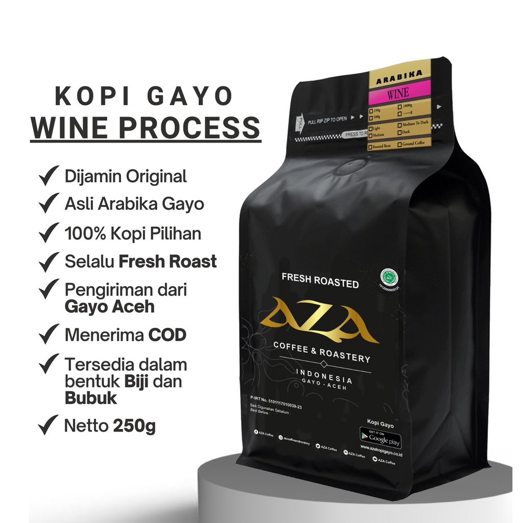 Jual Kopi Arabica Gayo Wine Coffe 250g-Bubuk/Biji-AZA Coffee | Shopee ...