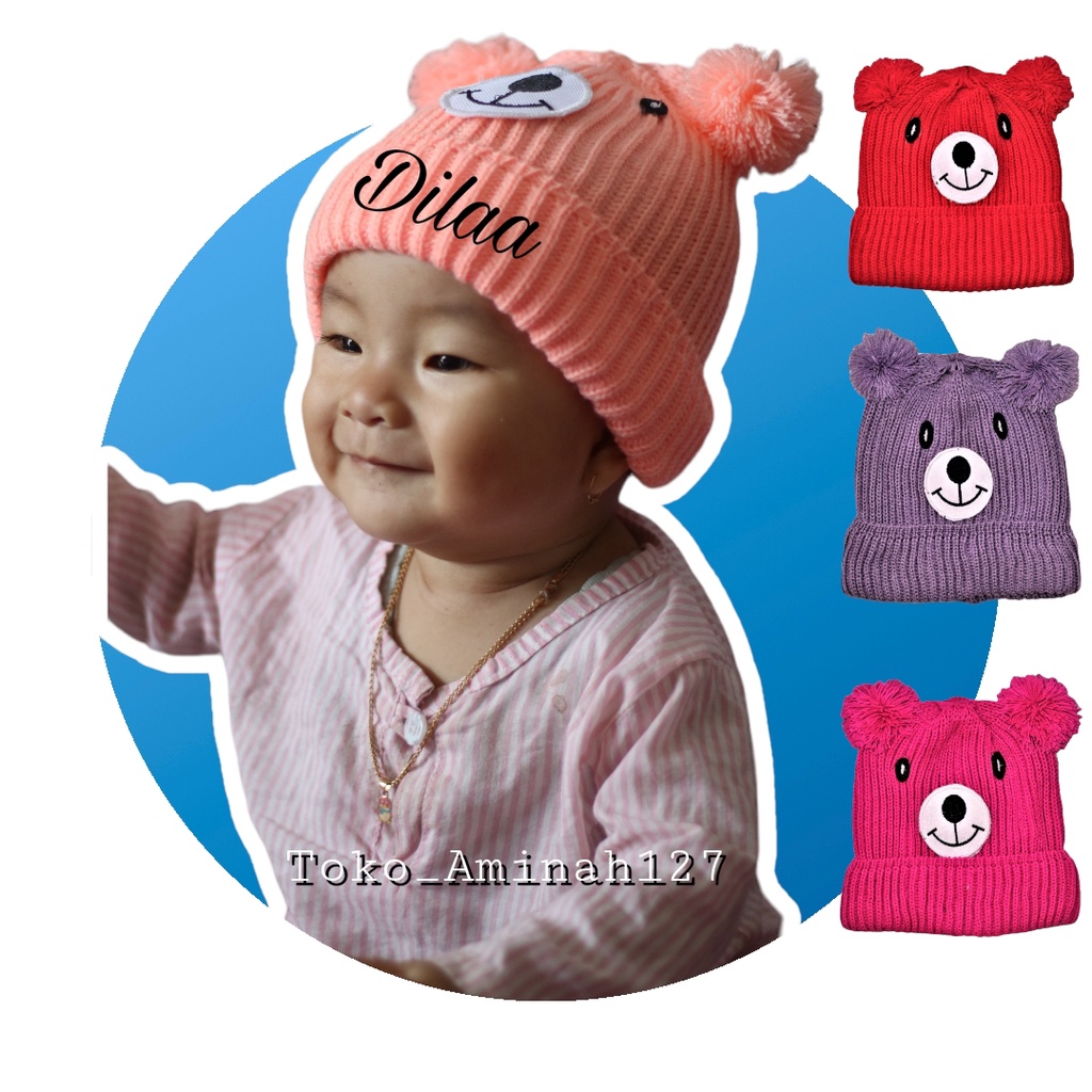 Jual (Bisa cod) Kupluk bayi dan balita pompom beruang / kupluk bayi ...