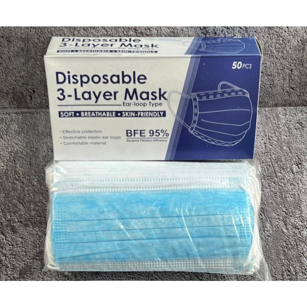 Jual MASKER 3PLY DISPOSABLE FACE MASK EARLOOP IMPORT ISI 50pc | Shopee ...