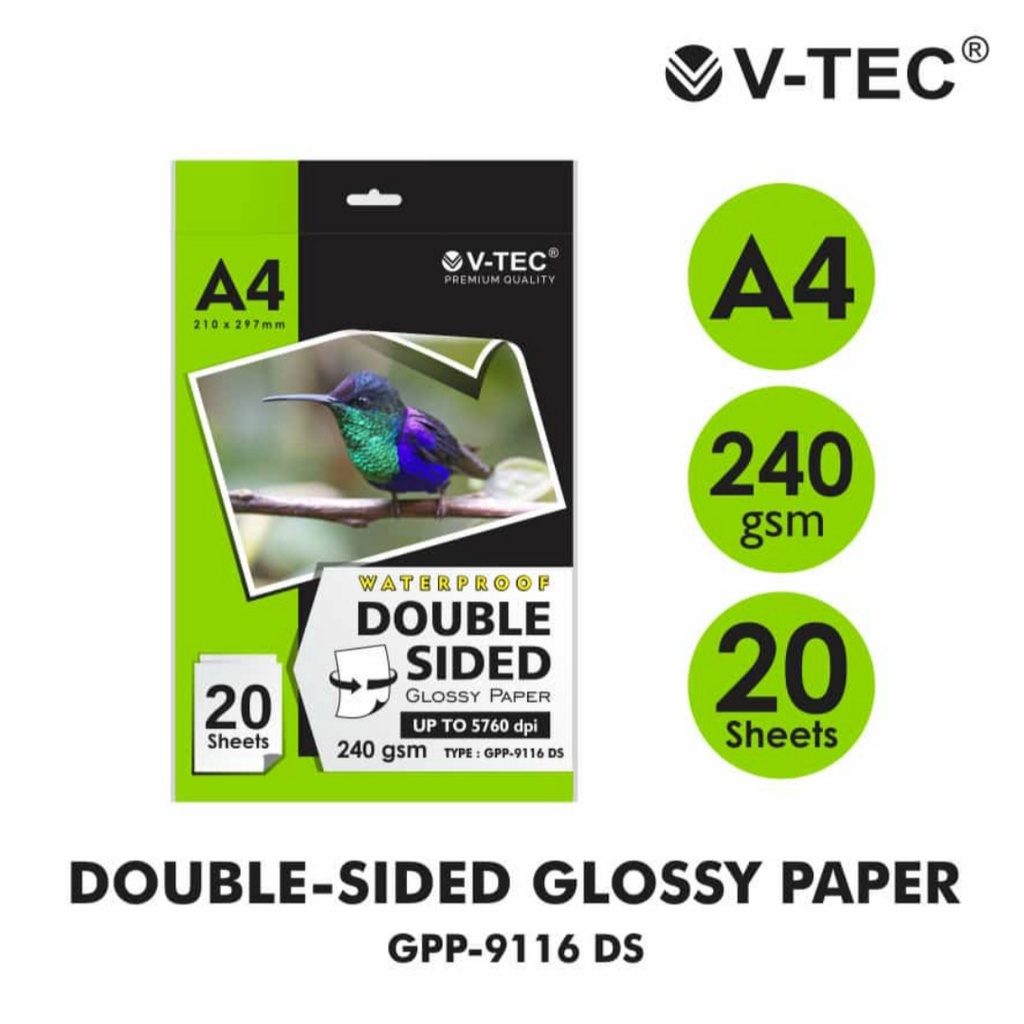 Jual Kertas Foto 2 (Dua) Sisi A4 240 gsm- V-Tec Double Side Glossy ...