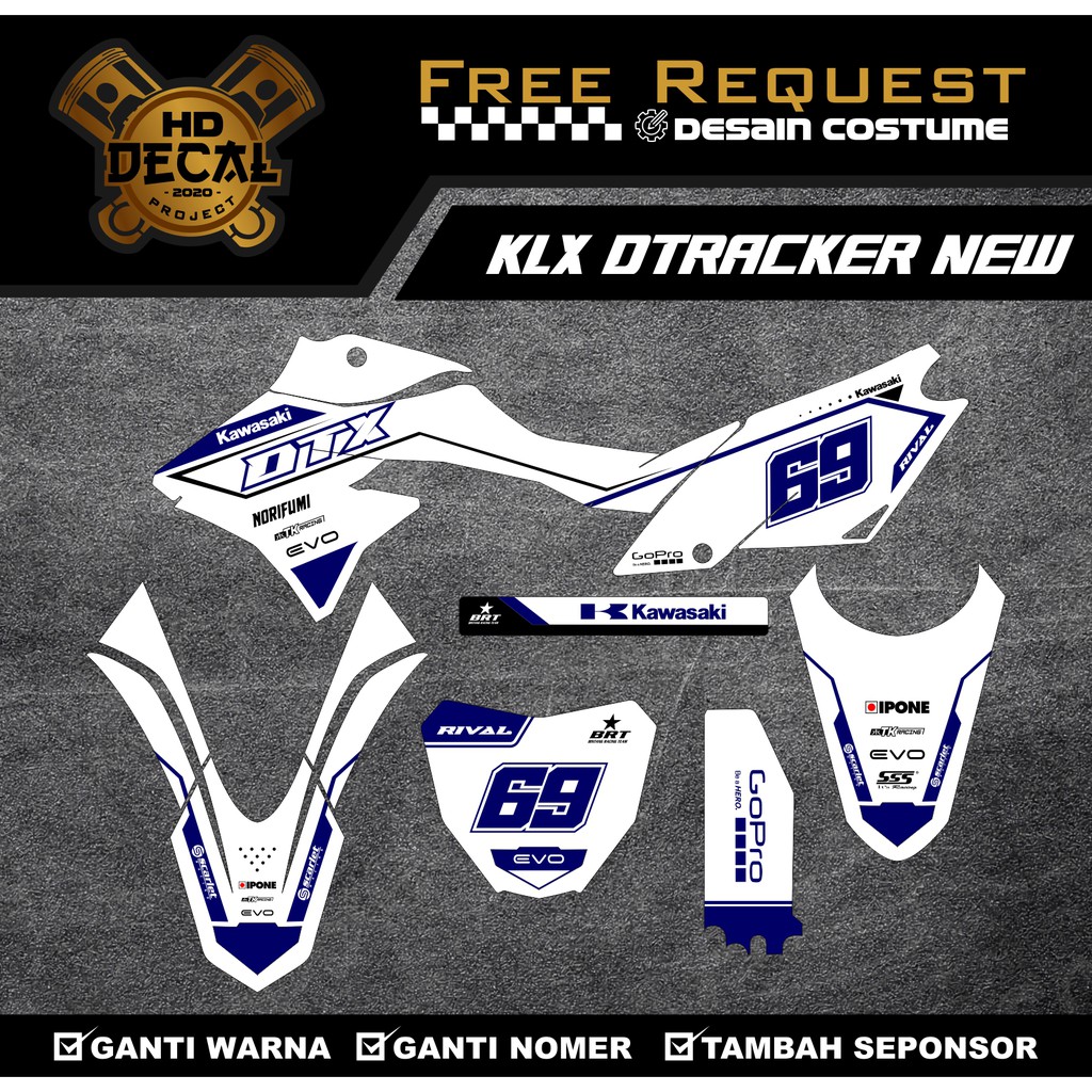 Jual DECAL STICKER KLX DTRACKER NEW SIMPEL/ PUTIH BIRU DESAIN COSTUME ...