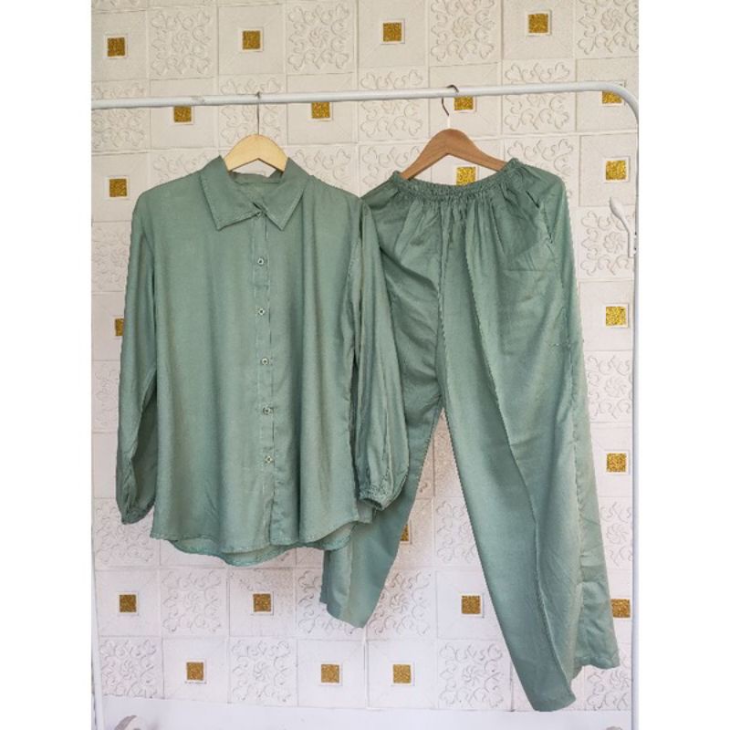 Jual Pajamas Tangan Panjang / ONE SET PIYAMA KERAH / PAJAMAS POLOS ...
