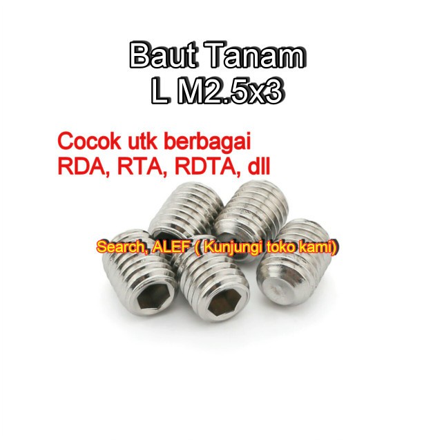 Jual Baut Tanam ss L M2.5 x 3 Hex socket set screw headless rda rta ...