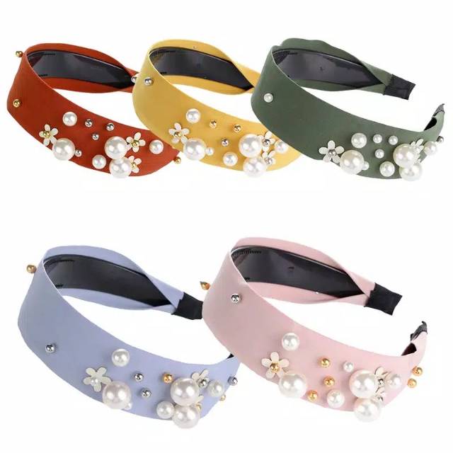 Jual Bando kain lebar dengan hiasan mutiara dan bunga | Shopee Indonesia