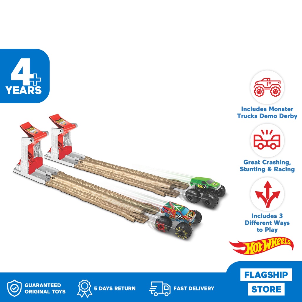 Jual Hot Wheels Monster Trucks Double Destruction Playset - Mainan Trek ...