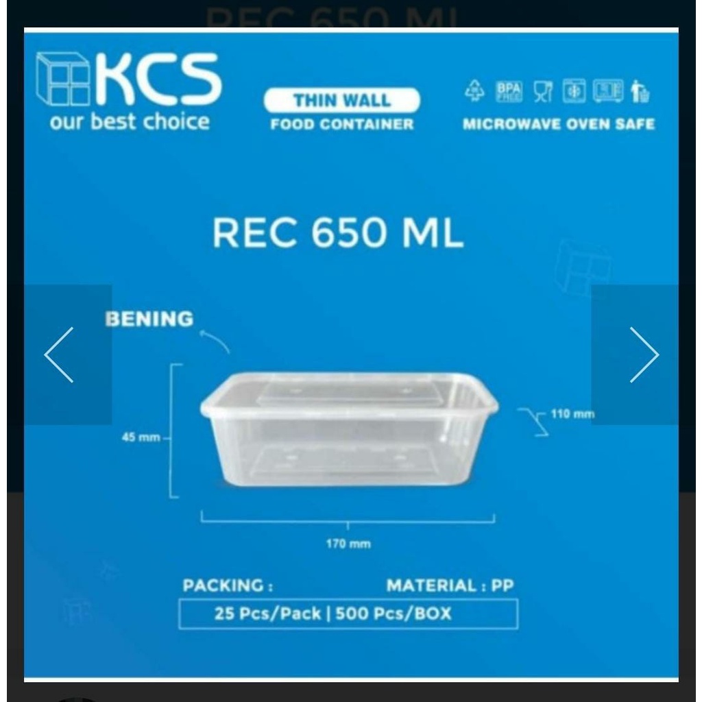 Jual Thinwall rectangle 650 ml KCS (1 pack isi 25 pcs) | Shopee Indonesia