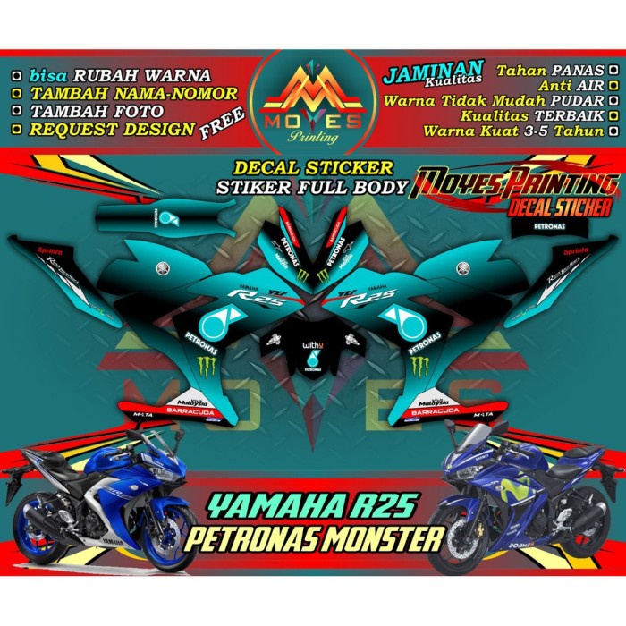 Jual BISA COD Decal Sticker Yamaha R25 petronas custom Spec B | Shopee ...