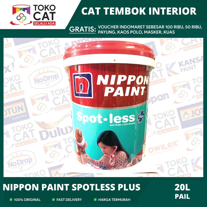 Jual CAT TEMBOK INTERIOR NIPPON SPOTLESS PLUS WARNA BRILLIANT WHITE 20L ...
